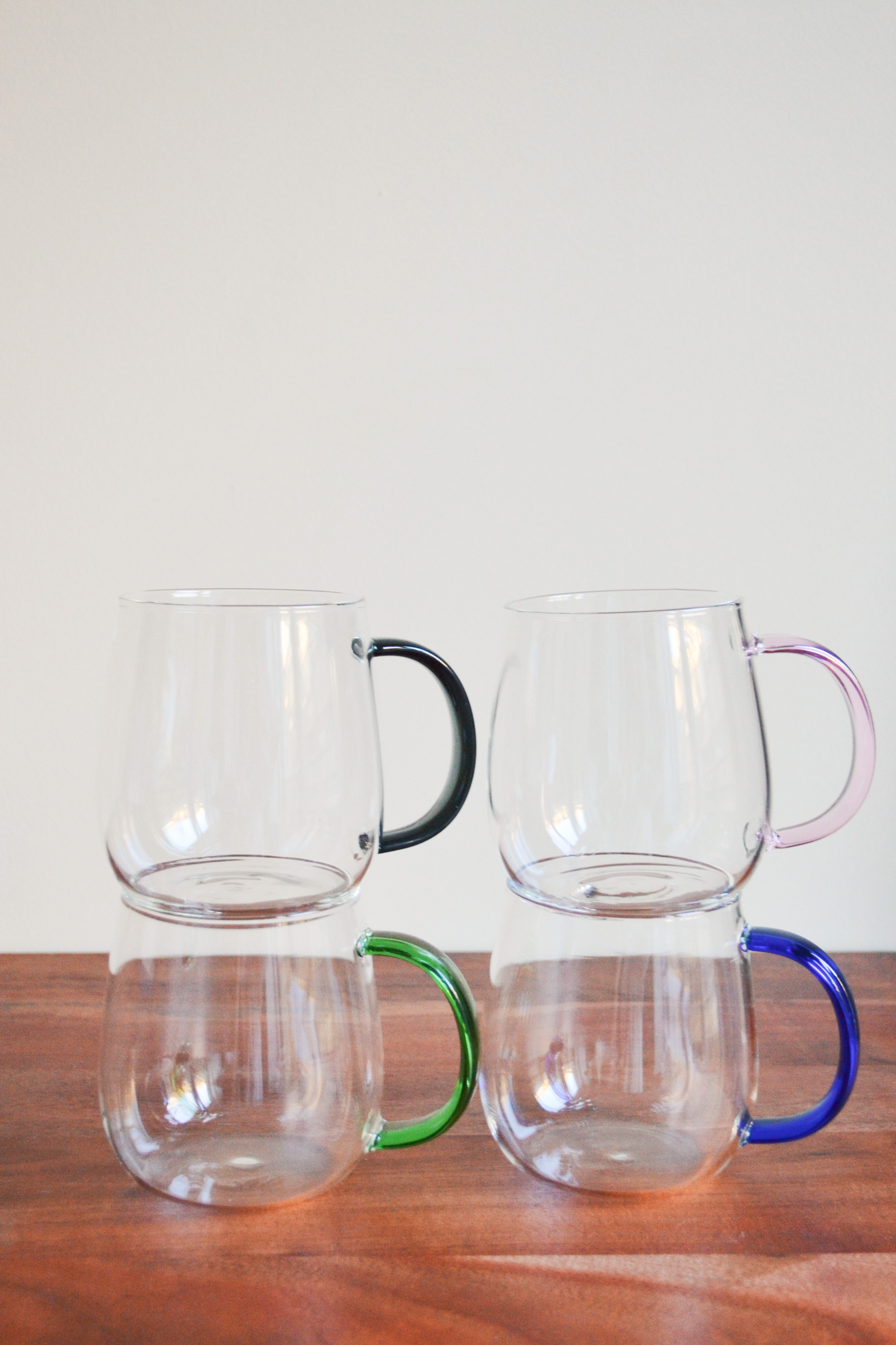 Set of Four Glass Mugs with Coloured Handles Spicer and Wood