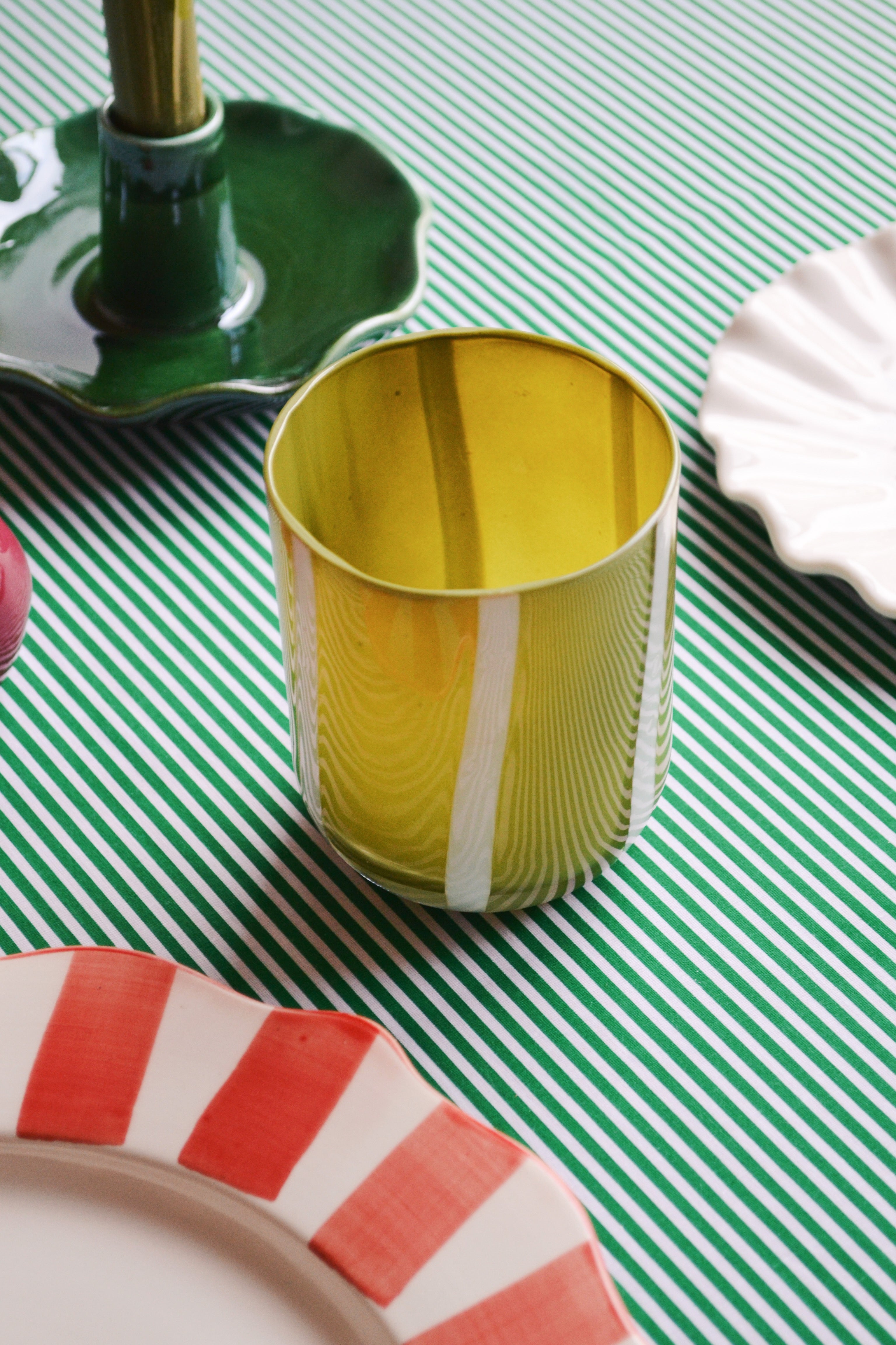 Olive and White Striped Glass – Spicer and Wood