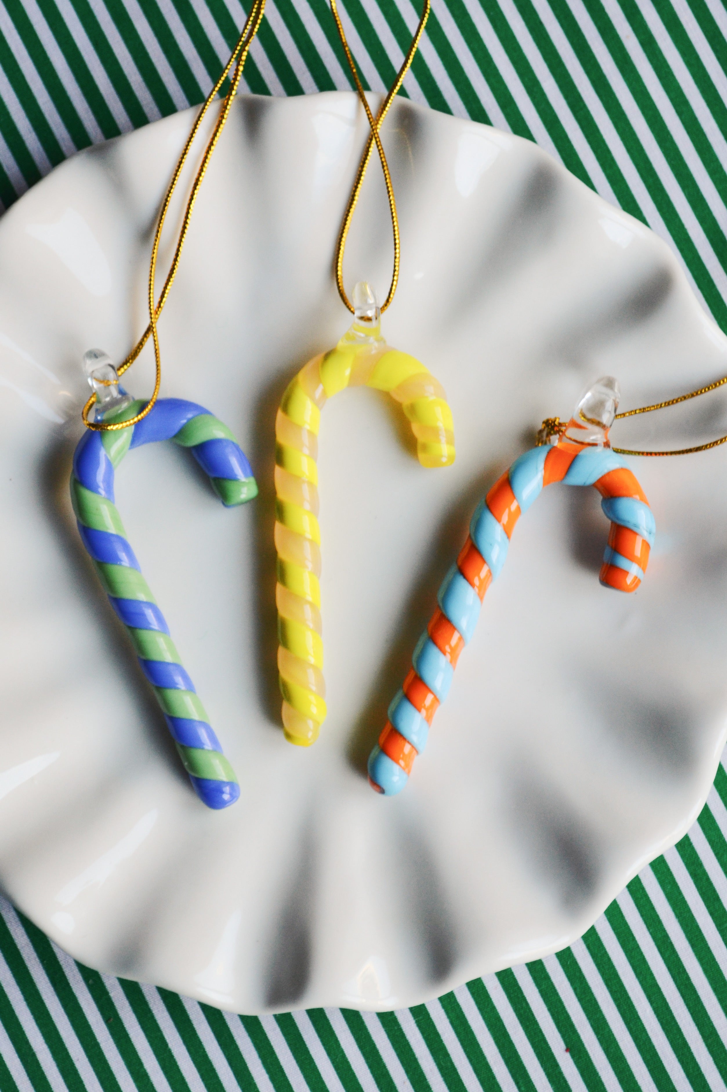 Set of Three Glass Candy Cane Decorations – Spicer and Wood