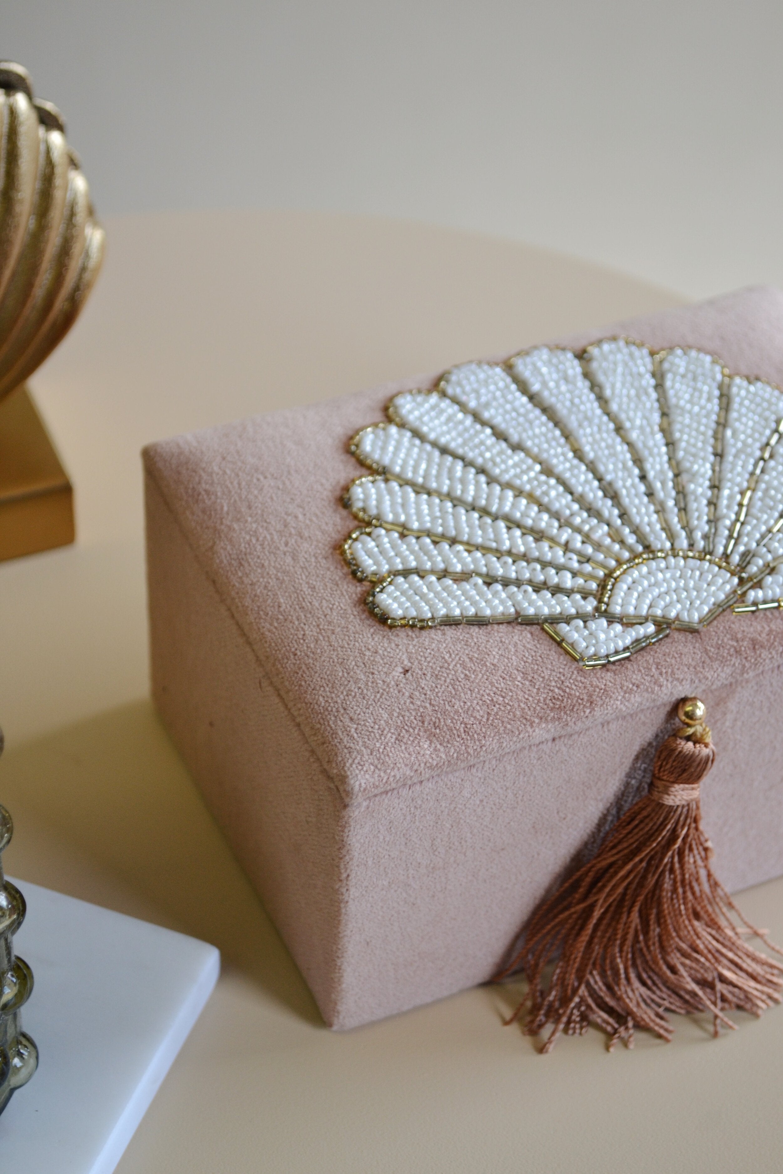 Terracotta Velvet Beaded Shell Jewellery Box – Spicer and Wood